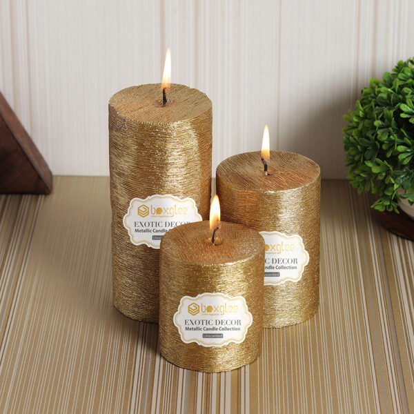 Buy Online Handcrafted Metallic Brushed Rose Gold Pillar Candles
