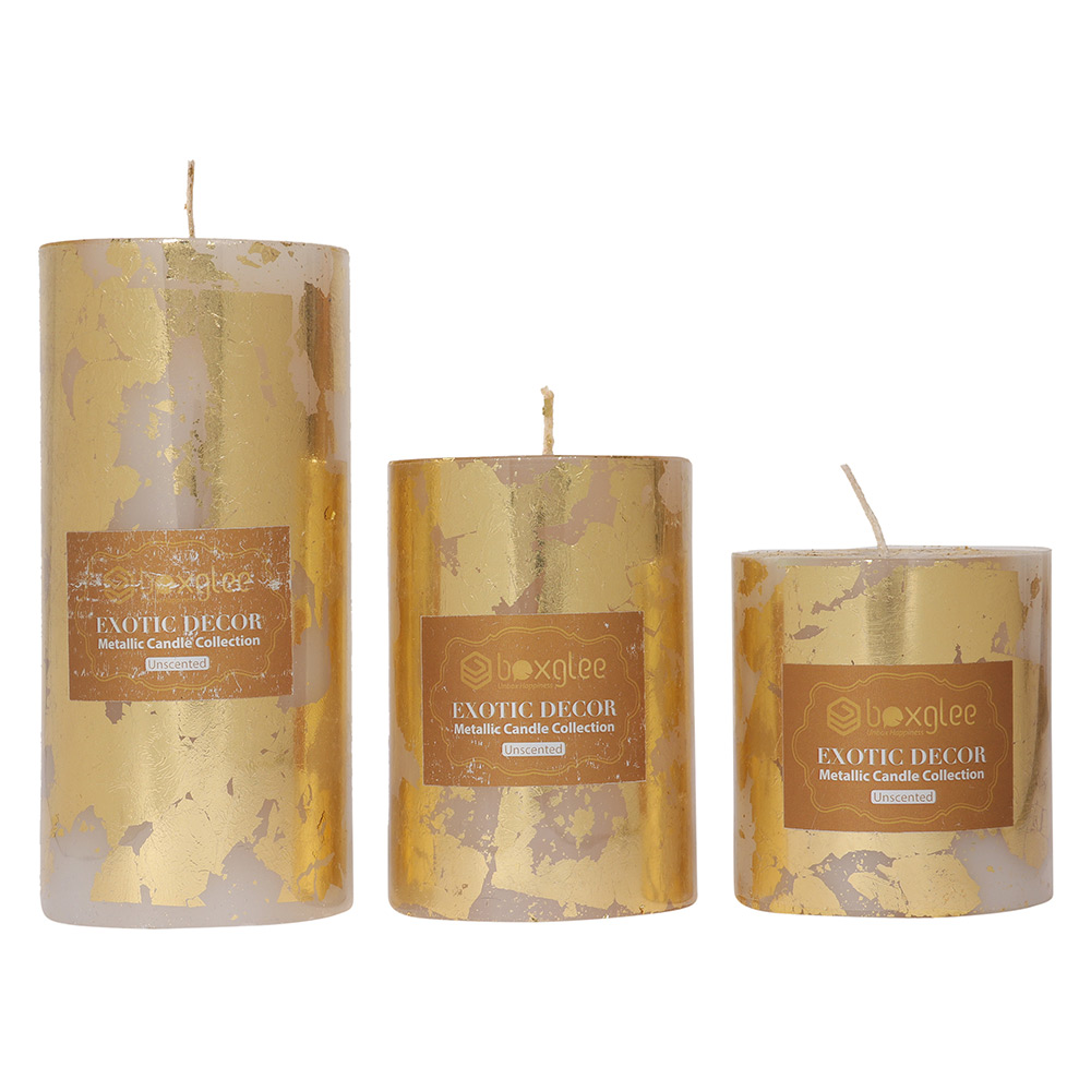 Create Warm Atmosphere with Metallic Gold Leaf Pillar Candles